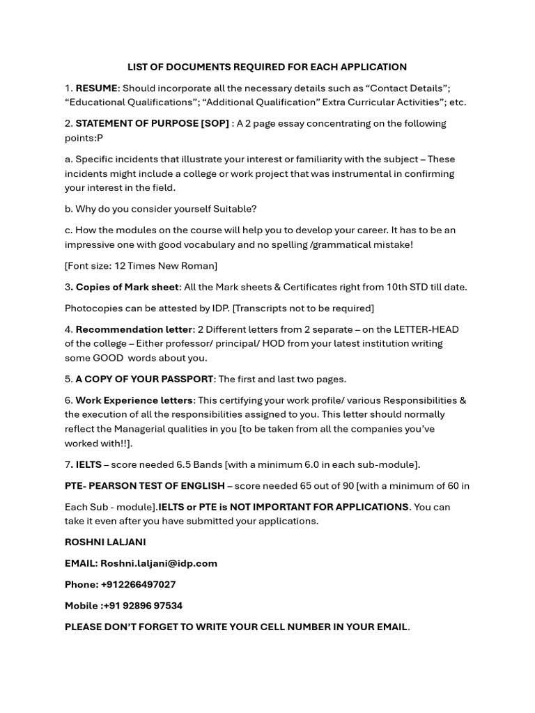 List of Documents Required For Each Application | PDF