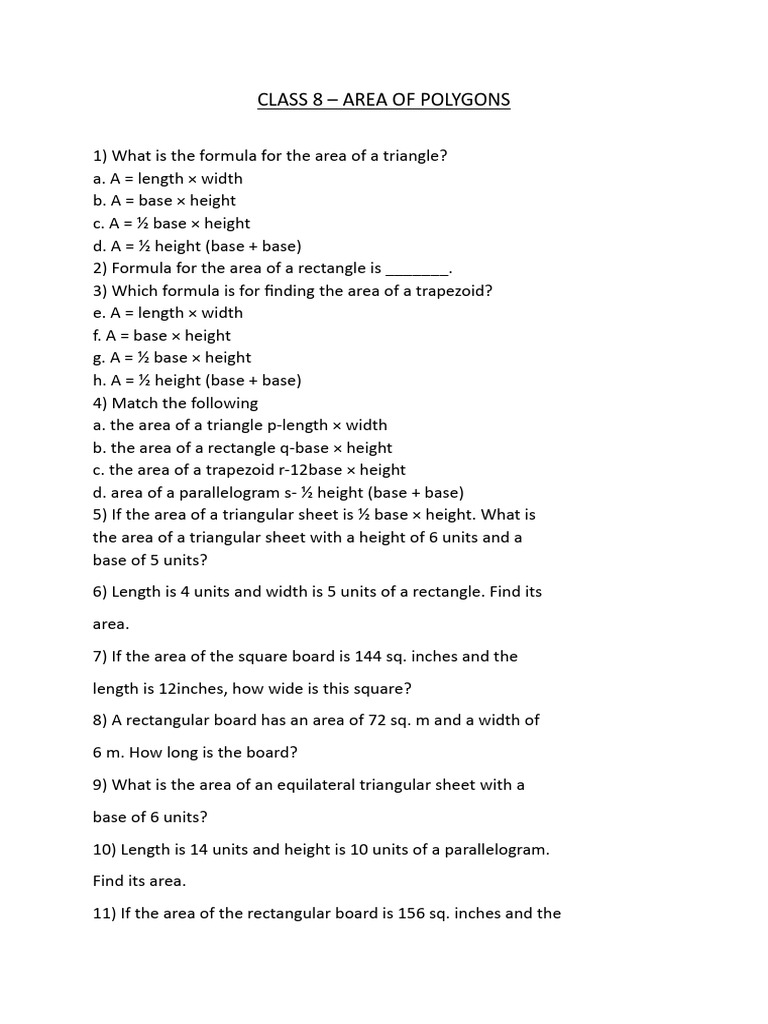 Class 8 - Area of Polygons | PDF