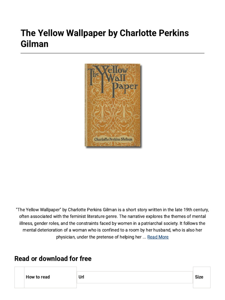 The Yellow Wallpaper by Charlotte Perkins Gilman - Project Gutenberg ...