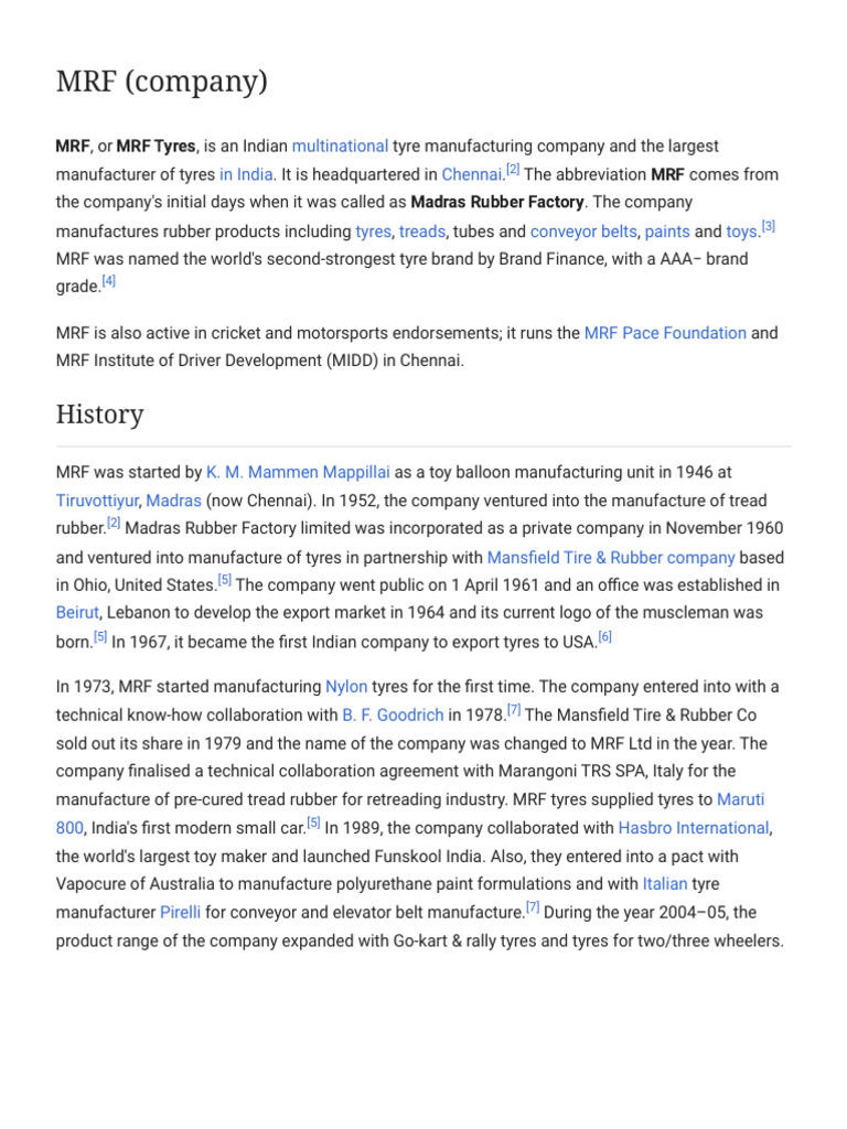 MRF (Company) - Wikipedia | PDF