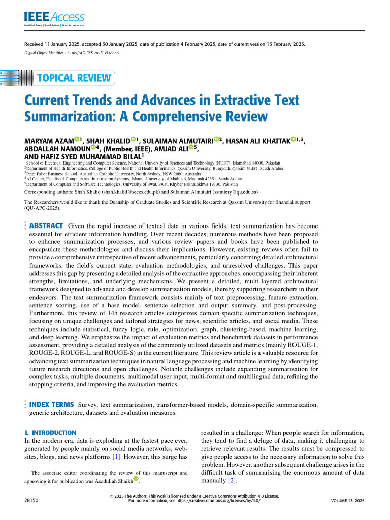 Current Trends and Advances in Extractive Text Summarization A Comprehensive Review | PDF ...