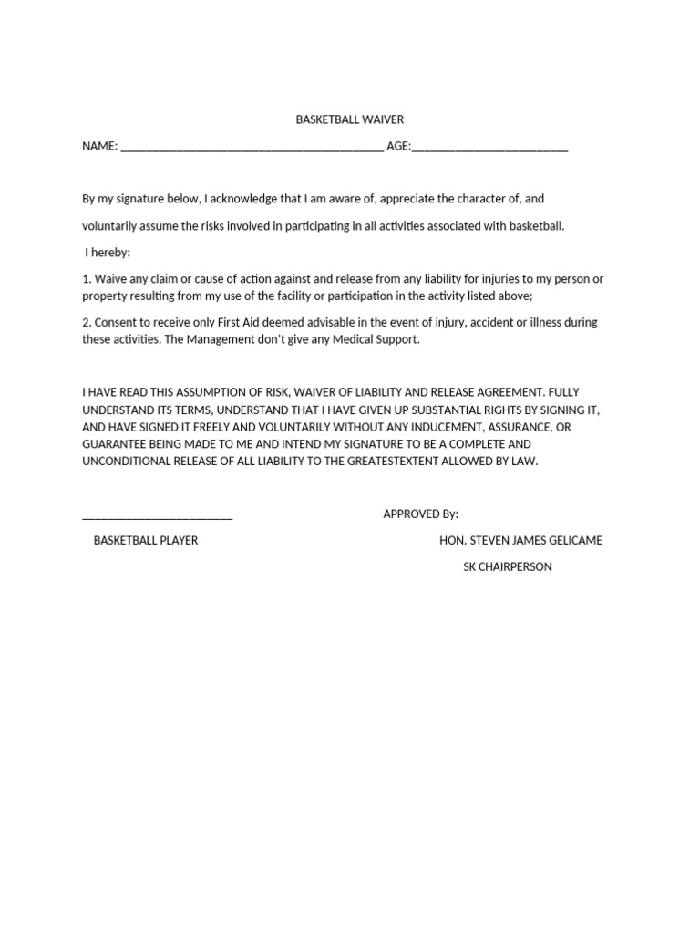Basketball Participation Waiver Form | PDF