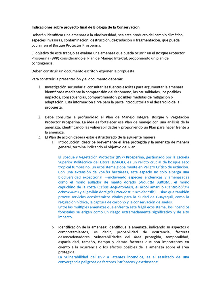 Tarea de Proyecto Final de Biología de La Conservación | PDF | Biología ...