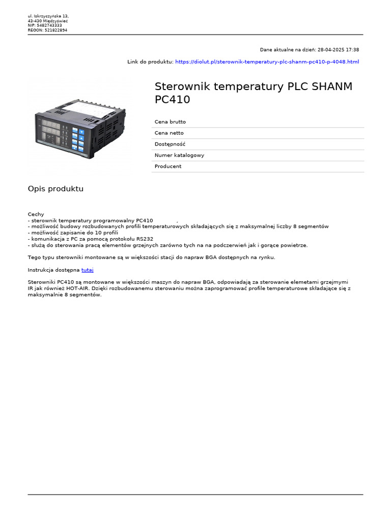 Sterownik Temperatury PLC Shanm Pc410 | PDF