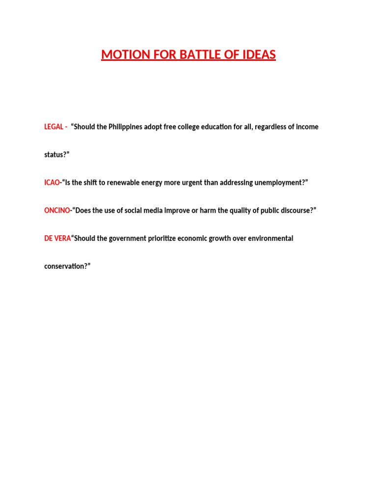 Motion For Battle of Ideas | PDF