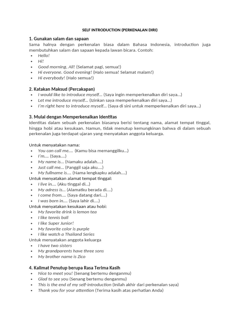 SELF INTRODUCTION | PDF
