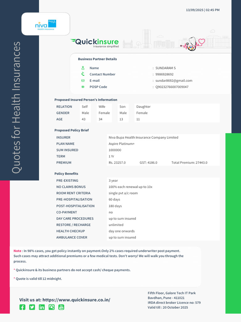 Health Insurance Quote: Niva Bupa Aspire | PDF | Insurance | Private Sector
