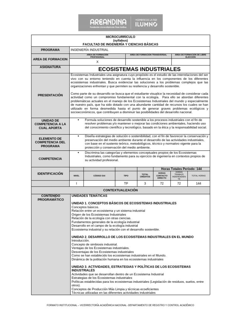 Ecosistemas Industriales | PDF | Evaluación | Sustentabilidad