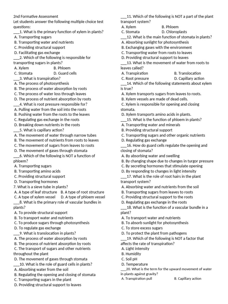 SCI 8 2nd Formative Assessment | PDF | Plant Nutrition | Leaf