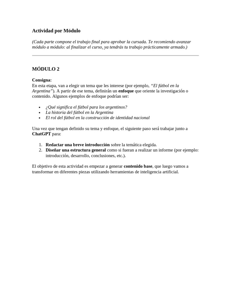 Consigna Actividad Del Módulo 2 | PDF