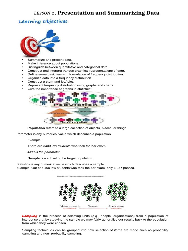 Lesson 2 Presentation and Summarizing of Data | PDF | Sampling ...