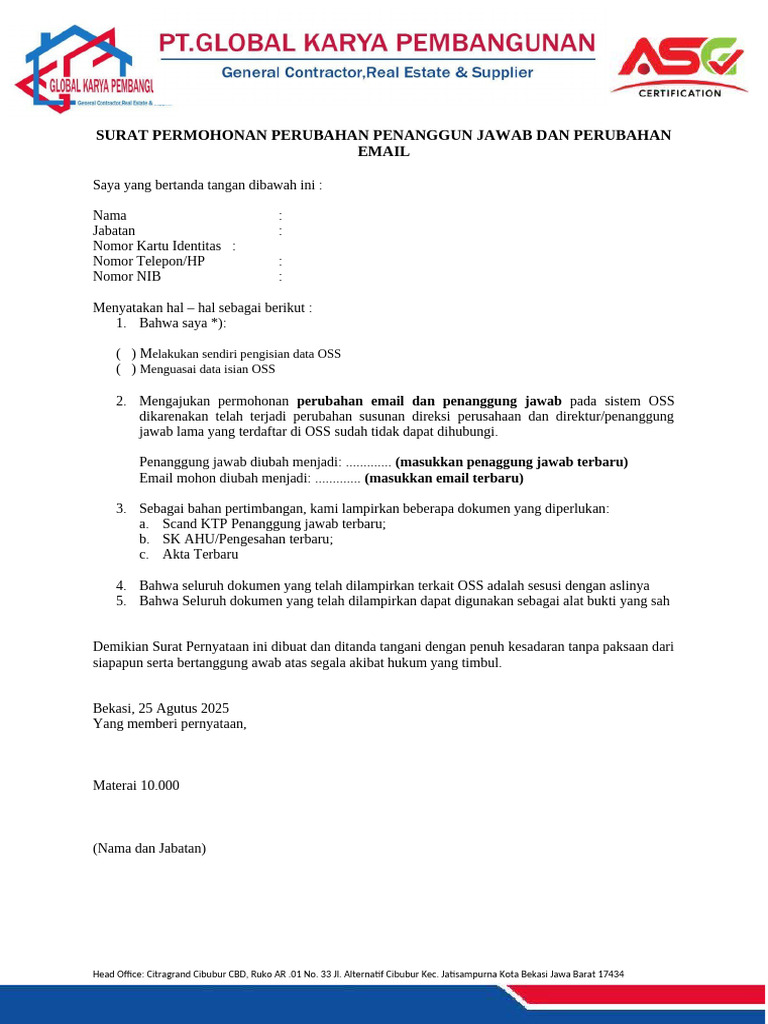 Permohonan Perubahan Email OSS | PDF