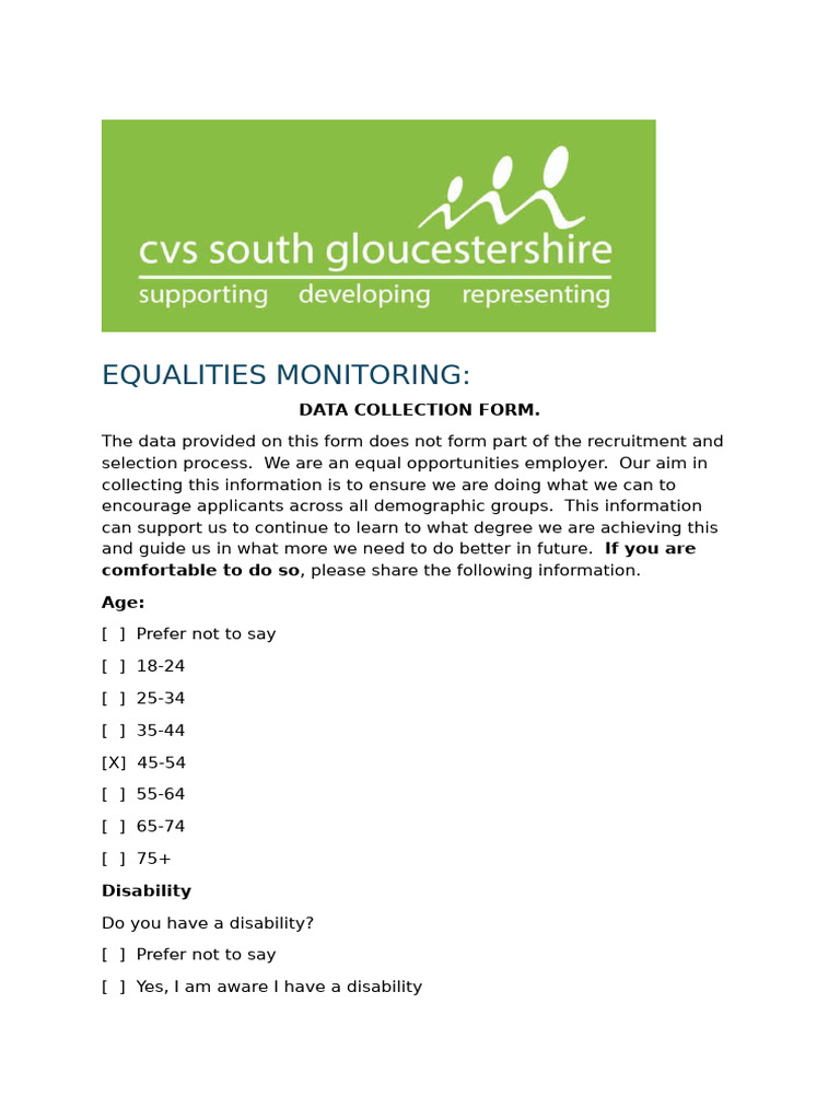 Equalities Monitoring Data Form | PDF | Disability | Transgender