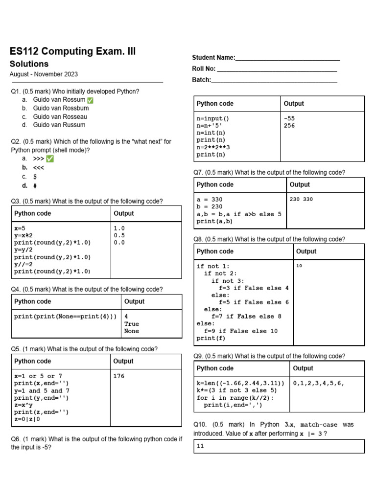 Endsem - Questions & Solutions | PDF | Control Flow | Object Oriented ...