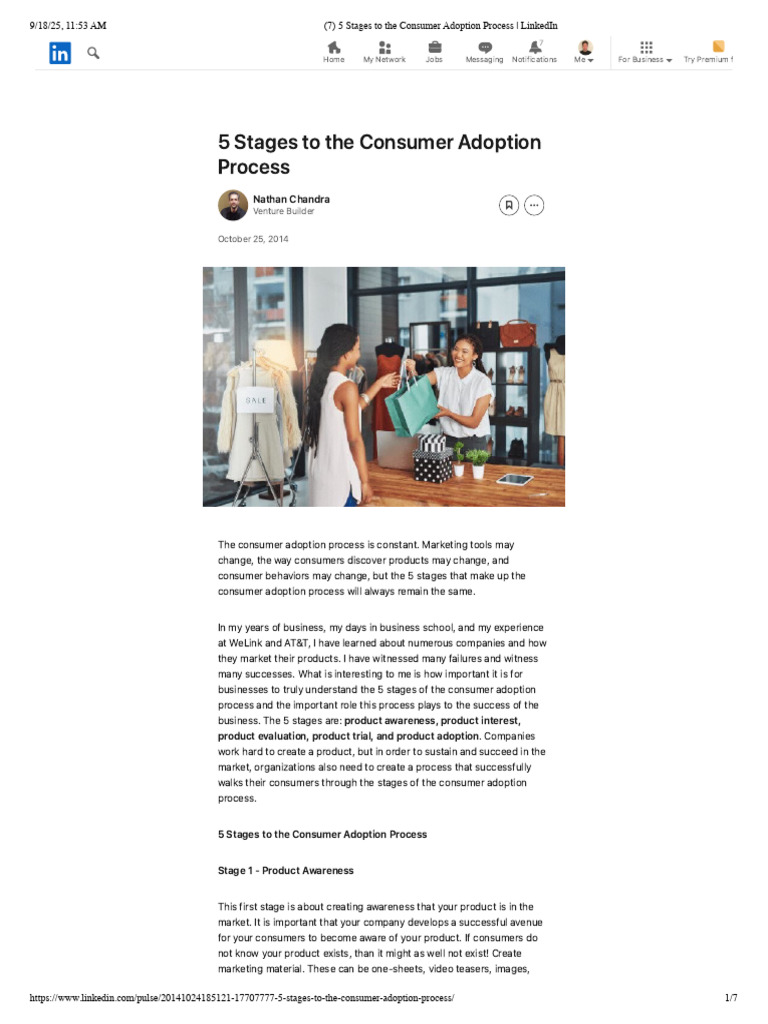 5 Stages To The Consumer Adoption Process - LinkedIn | PDF | Linked In ...
