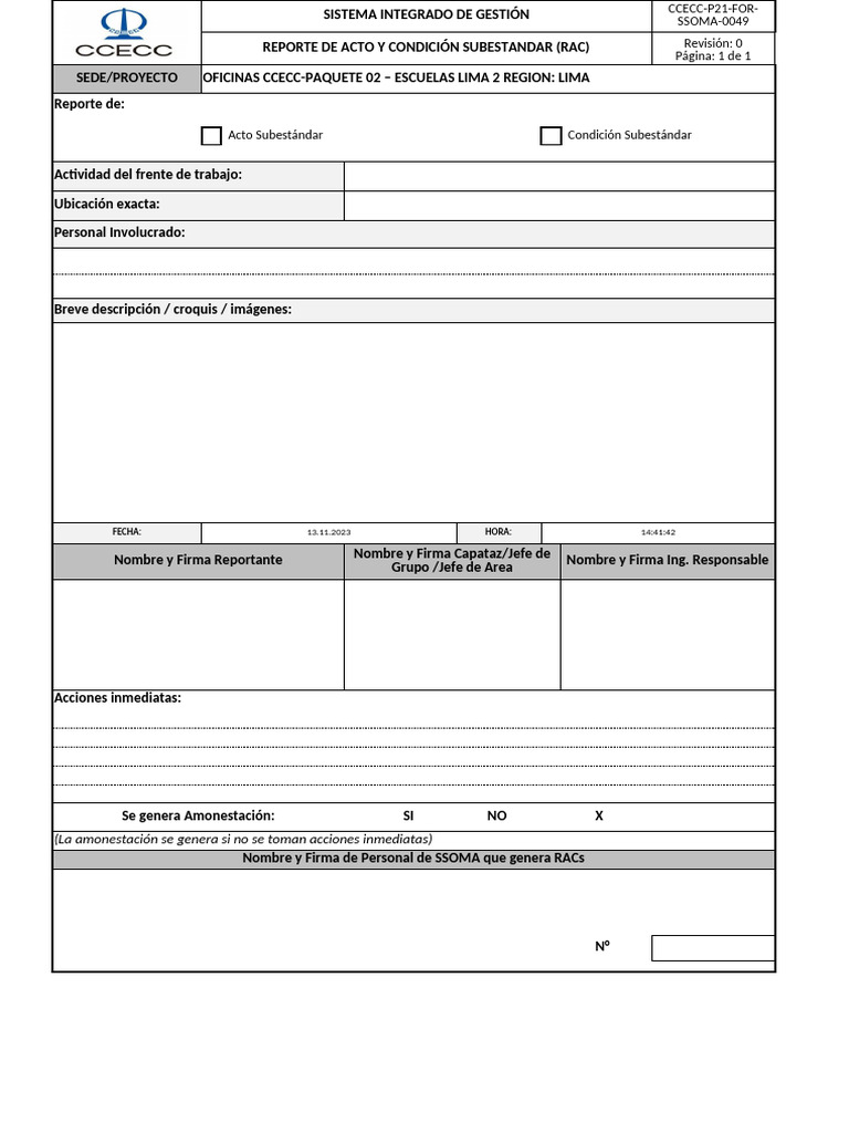 CCECC-P21-For-SSOMA-0049 Reporte de Acto y Condición Subestándar | PDF