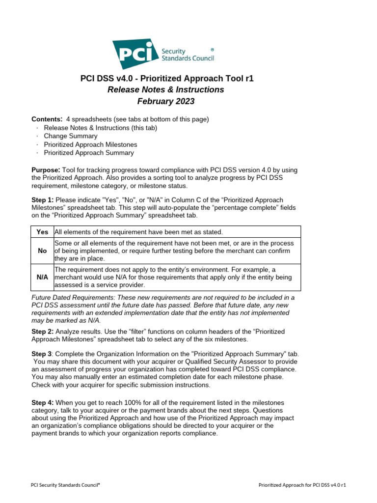 PCI DSS v4.0 Prioritized Approach Tool | PDF | Key (Cryptography ...