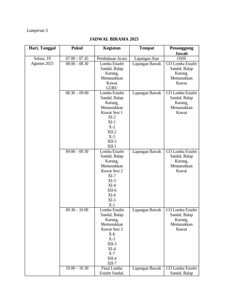 Jadwal Birama 2025 Fix | PDF