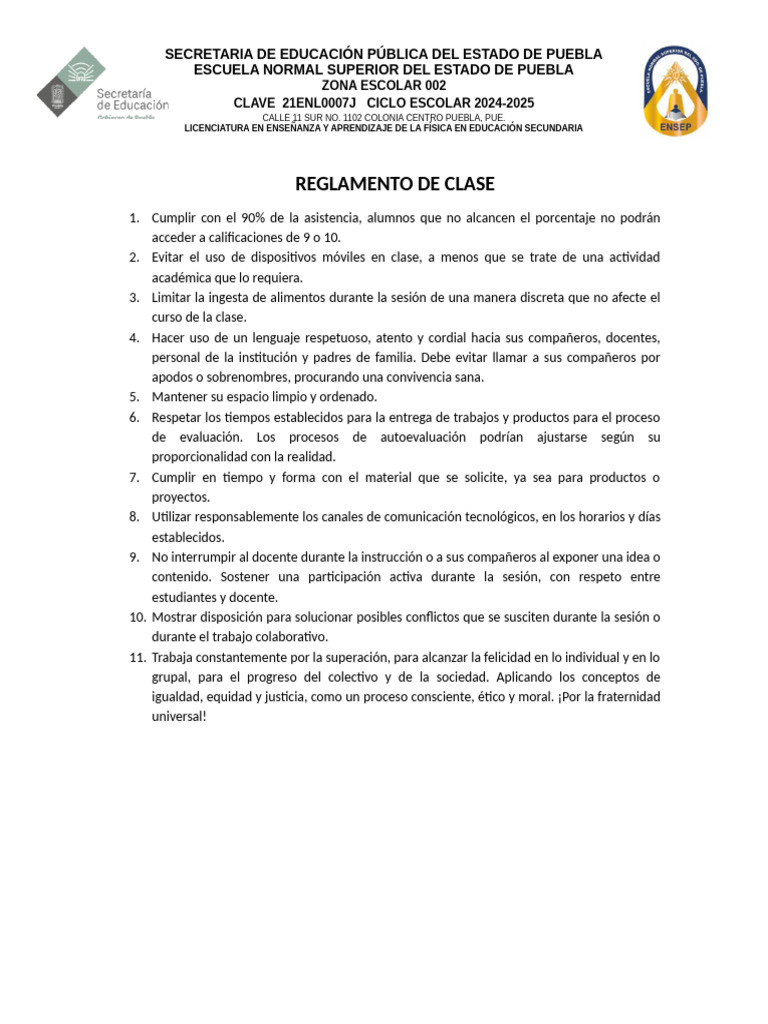 Reglamento de Clases para Licenciatura en Física | PDF
