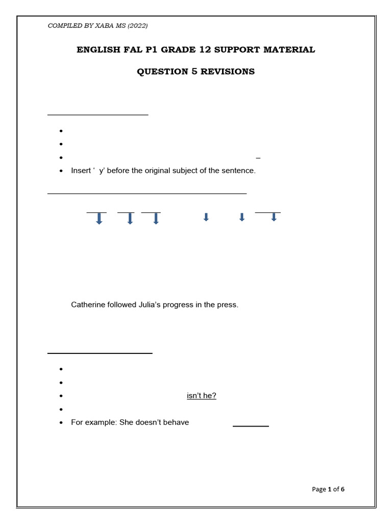 Grade 12 English FAL Revision Guide | PDF | Part Of Speech | Verb