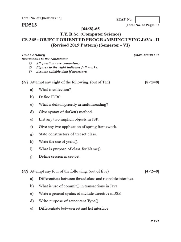 TYBSc (CS) 36321 OBJECT ORIENTED PROGRAMMING USING JAVA - II | PDF | Computer Programming ...