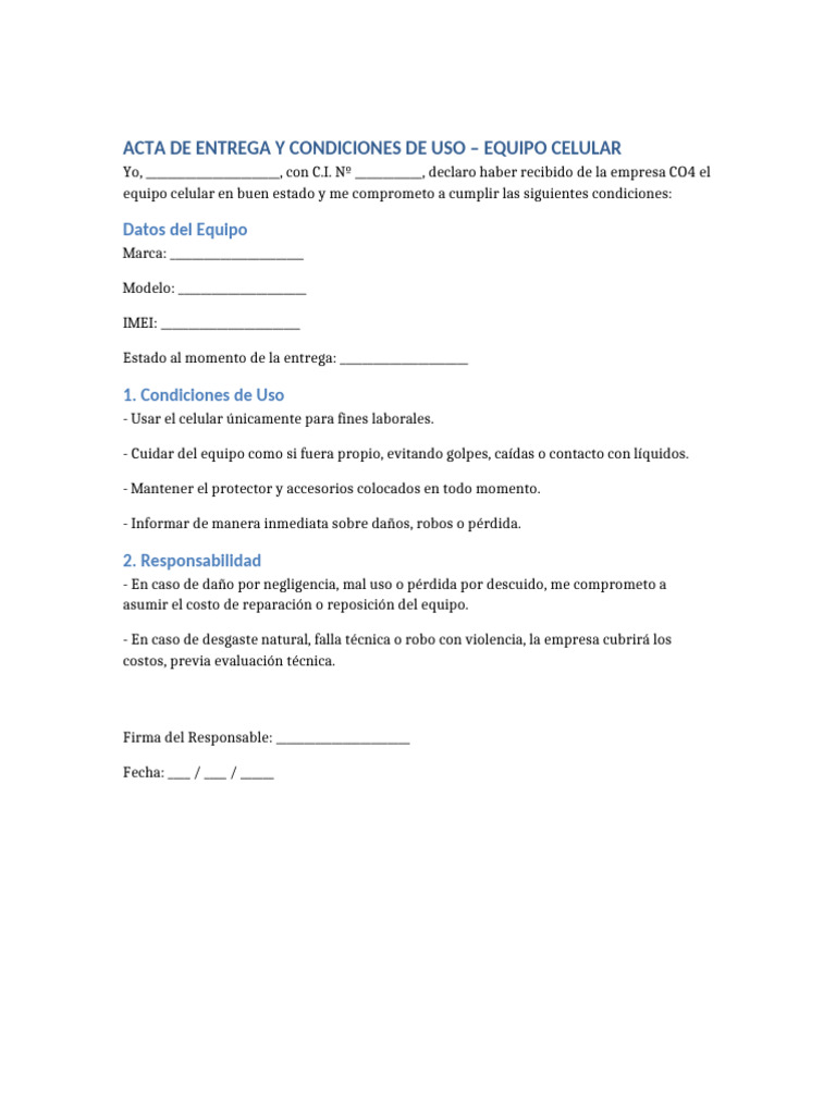 Acta Entrega Celular CO4 v2 | PDF