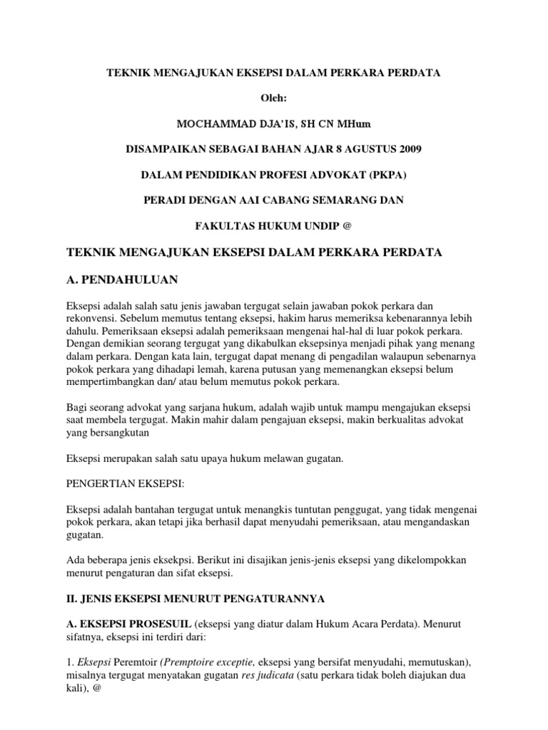 Teknik Mengajukan Eksepsi Dalam Perkara Perdata | PDF | Ilmu Sosial