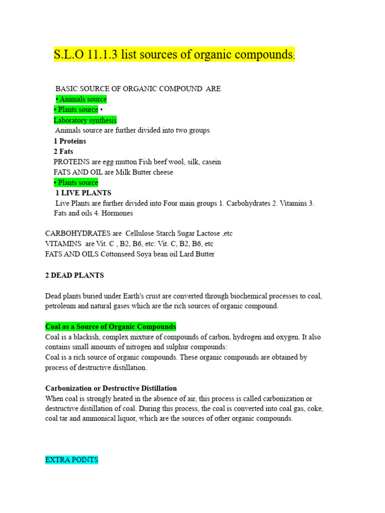 Sources of Organic Compounds Explained | PDF | Oil | Petroleum