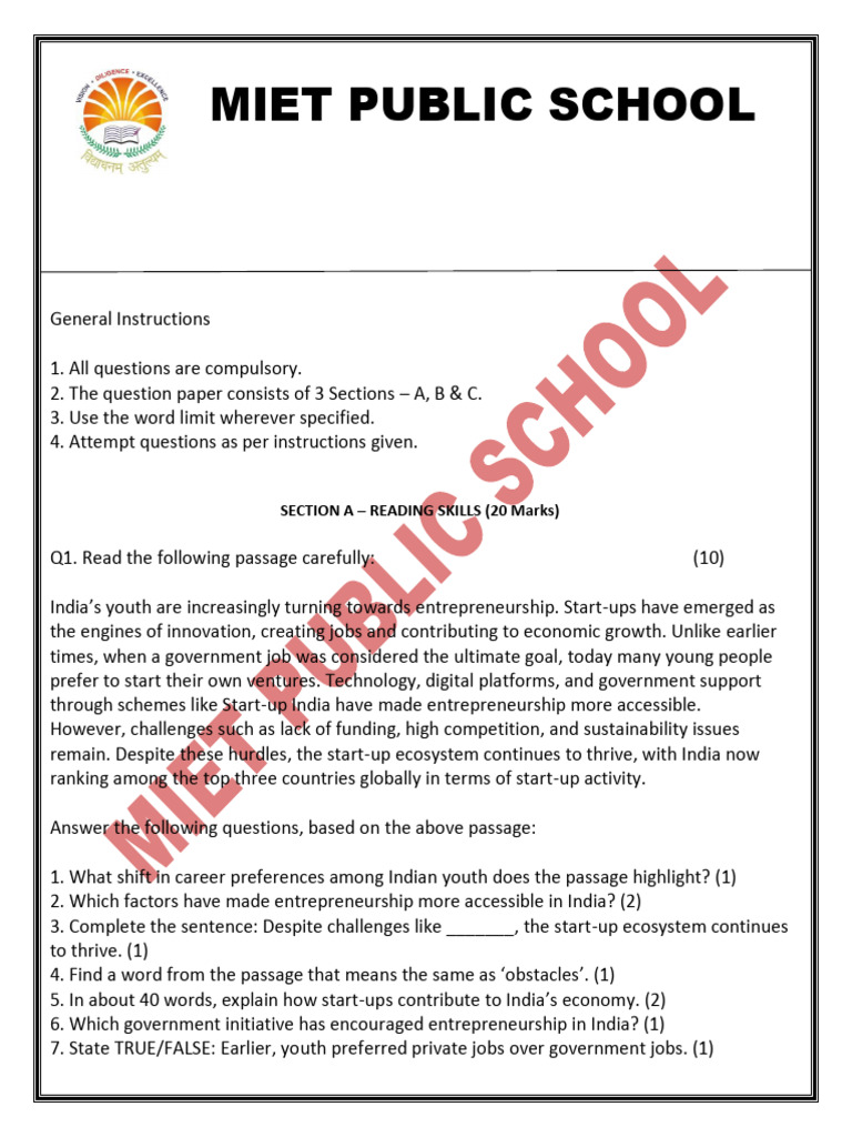 Class X English Sample Paper 2025-26 | PDF | Sleep | Startup Company