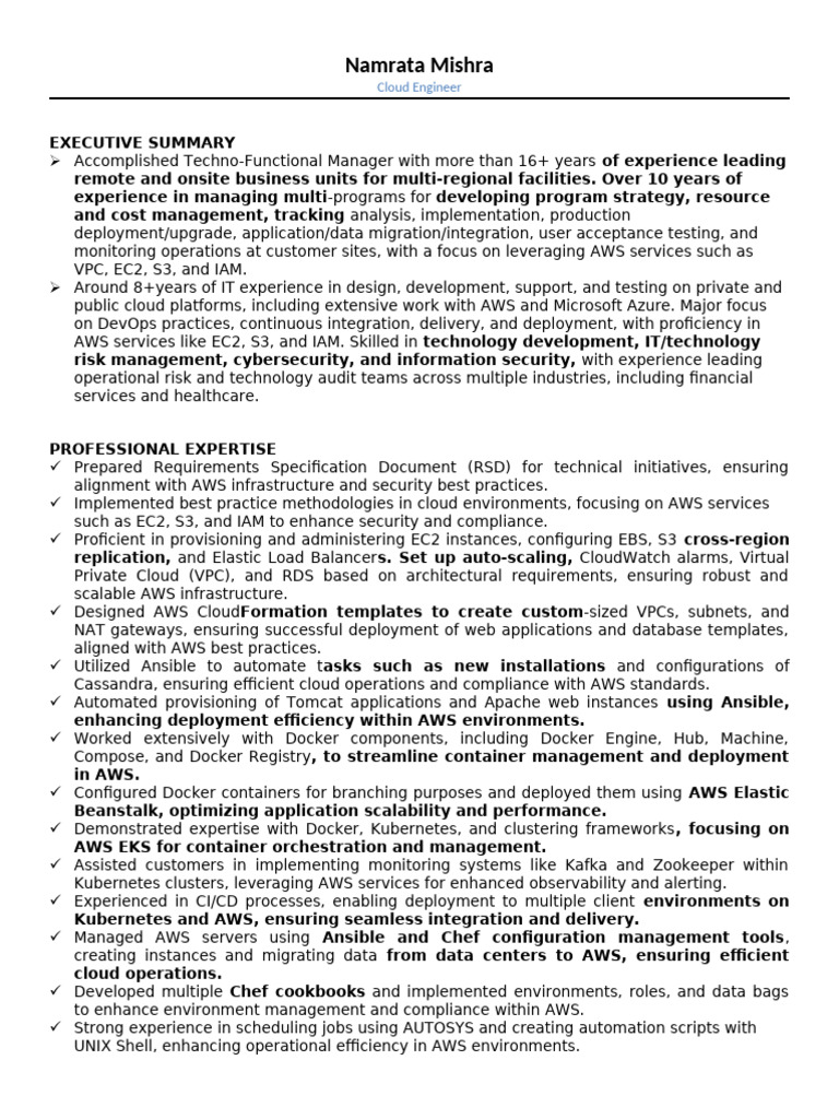 Namrata Resume | PDF | Cloud Computing | Amazon Web Services