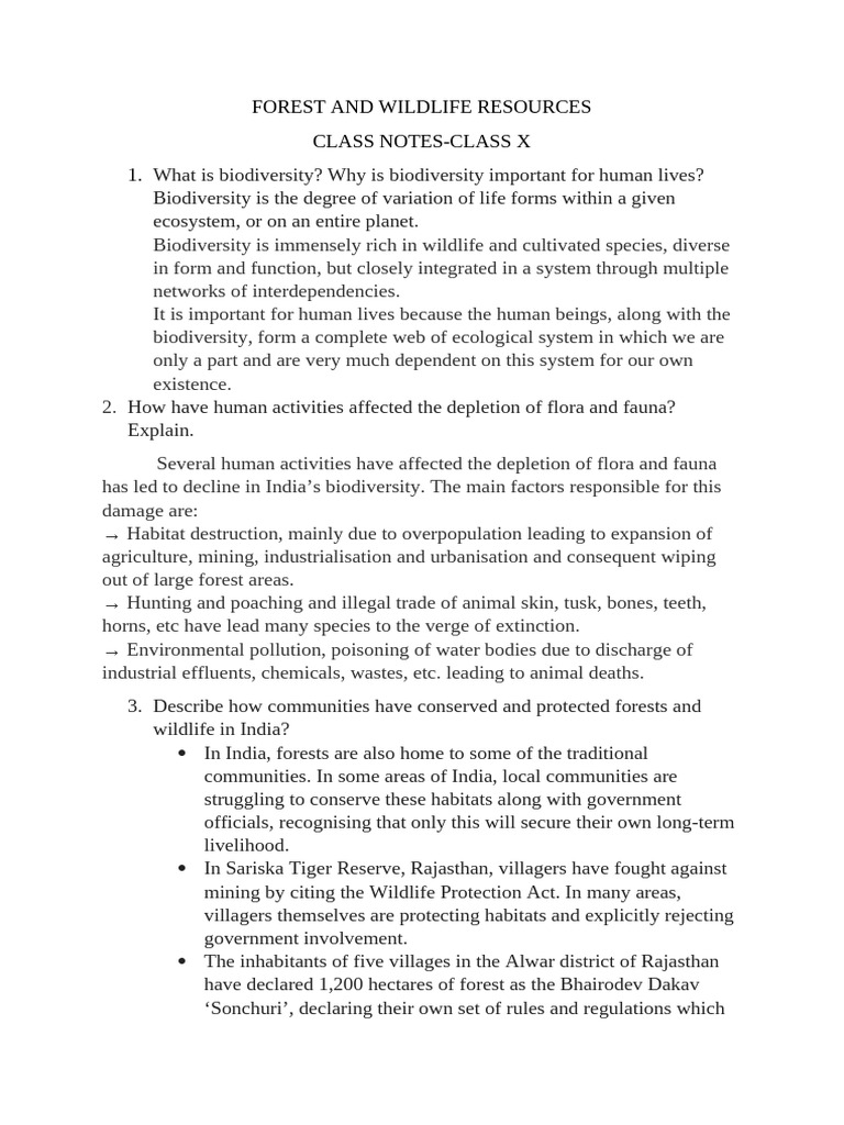 Forest and Wildlife Conservation Notes | PDF | Biodiversity | Wildlife