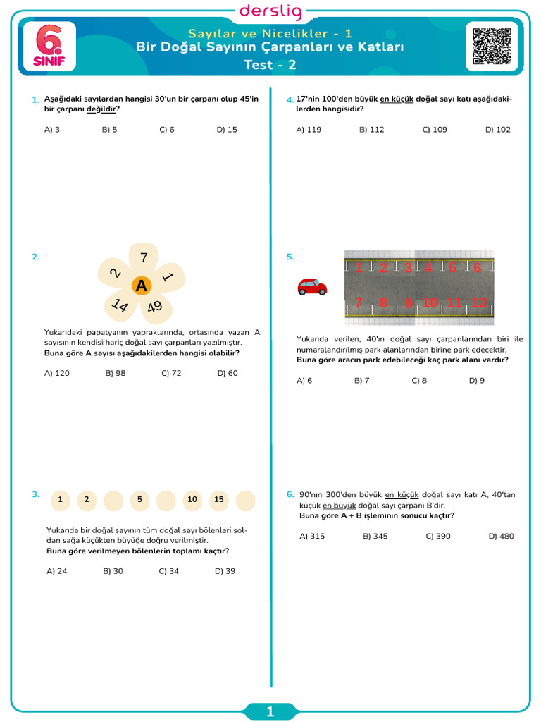 Bir Dogal Sayinin Carpanlari Ve Katlari Test 2 | PDF