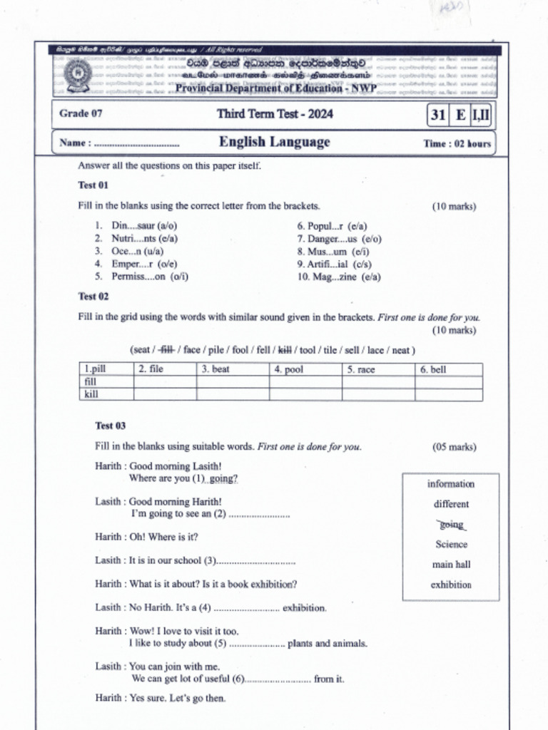 Grade 07 English Paper NWP 2024 With Answers Past Papers Wiki | PDF