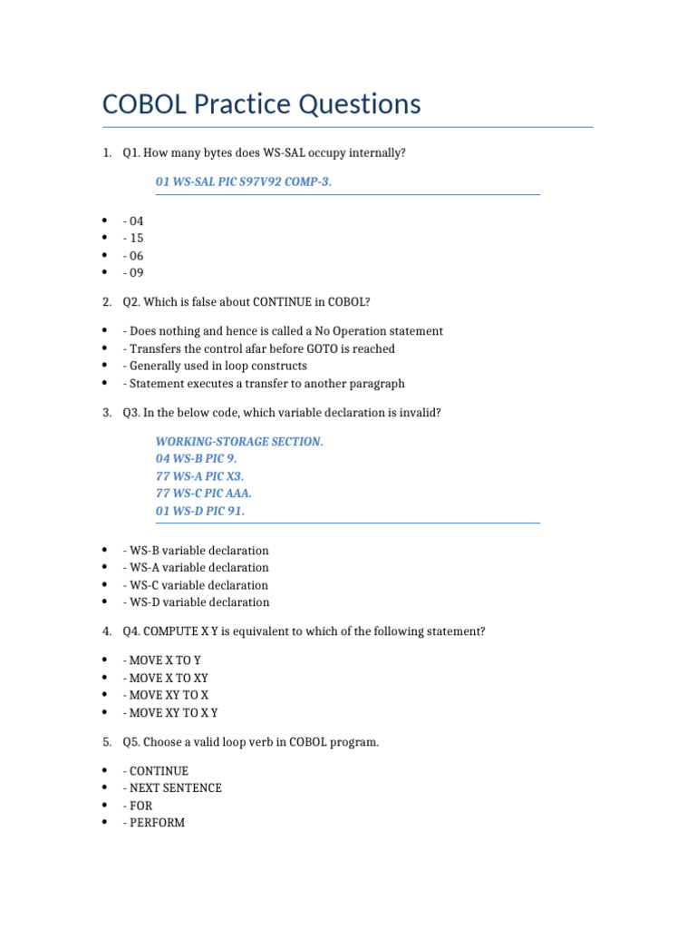COBOL Practice Questions | PDF