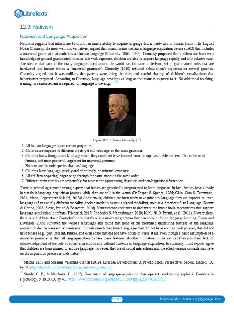 Noam Chomsky's Nativism Theory | PDF | Language Acquisition | Linguistics