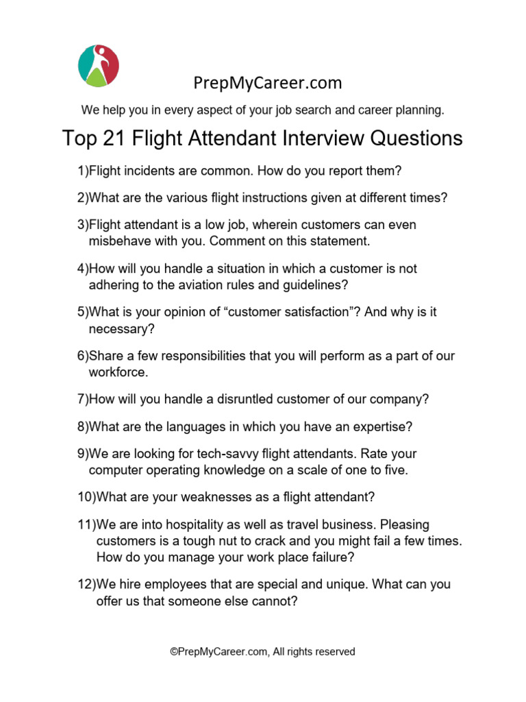 Flight Attendant Interview Questions Guide | PDF