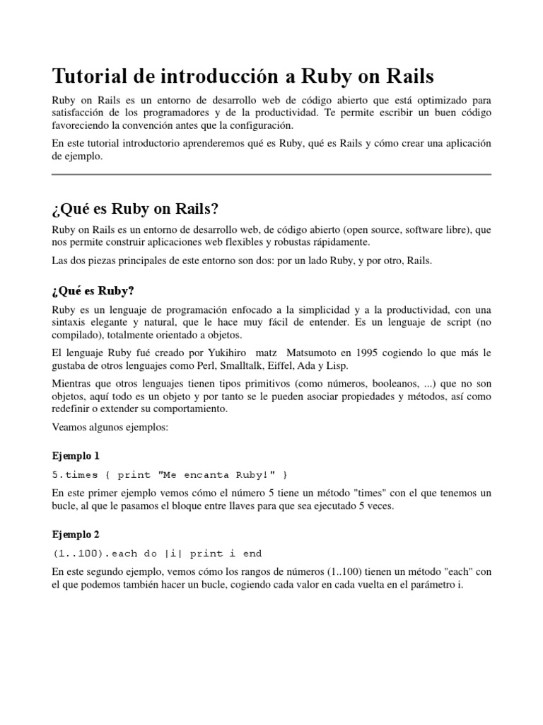 Introduccion Ruby On Rails | PDF | Ruby (lenguaje de programación ... Introduccion Ruby On Rails | PDF | Ruby (lenguaje de programación ...