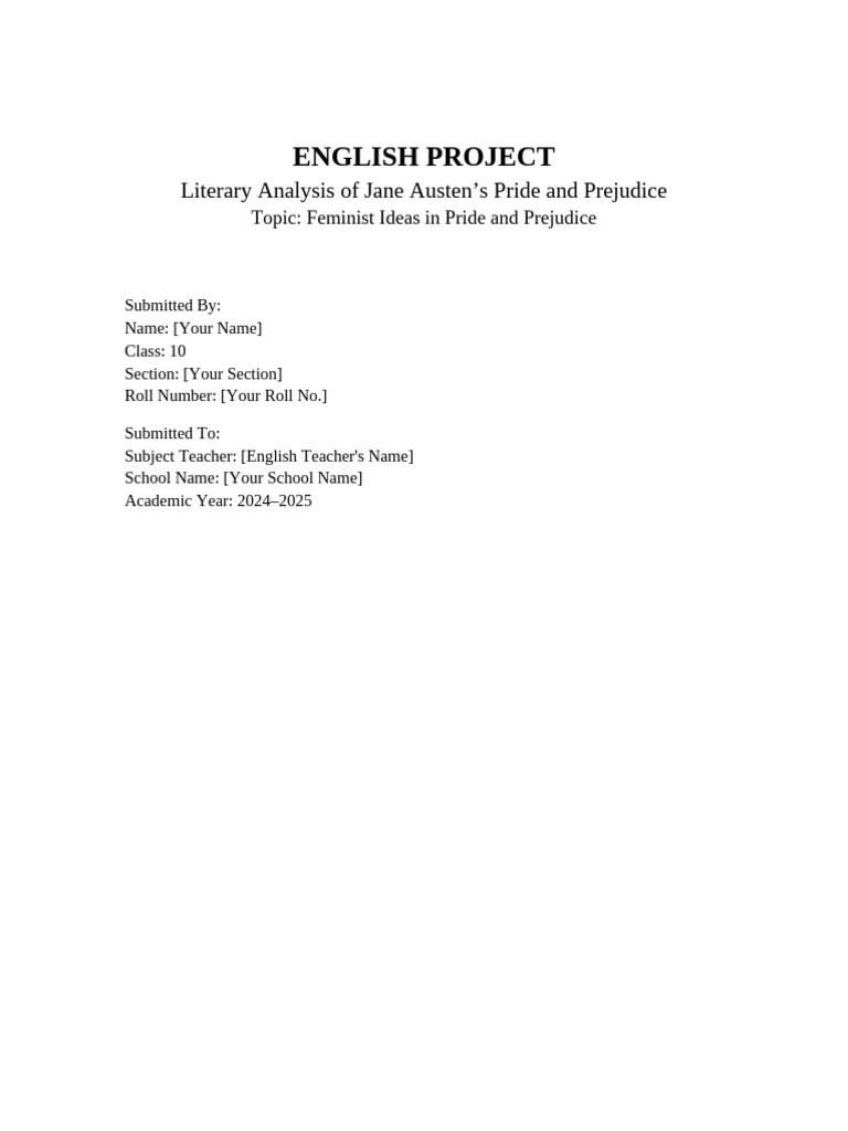Pride and Prejudice English Project | PDF | Pride And Prejudice | Elizabeth Bennet