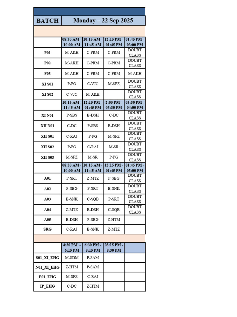 Class Schedule for September 22, 2025 | PDF