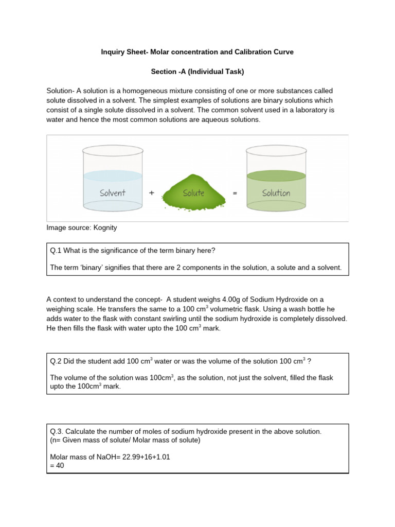 Inquiry Sheet-Molar Concentration | PDF | Mole (Unit) | Concentration