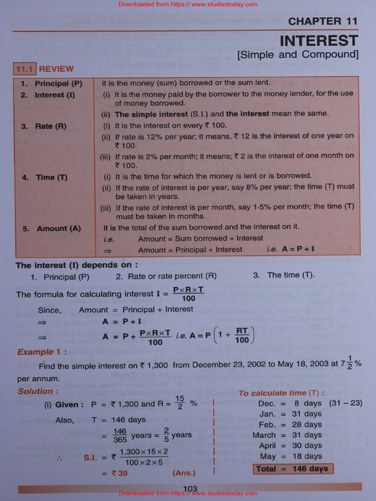 ICSE Class 8 Maths Chapter 11 Interest Simple and Compound | PDF