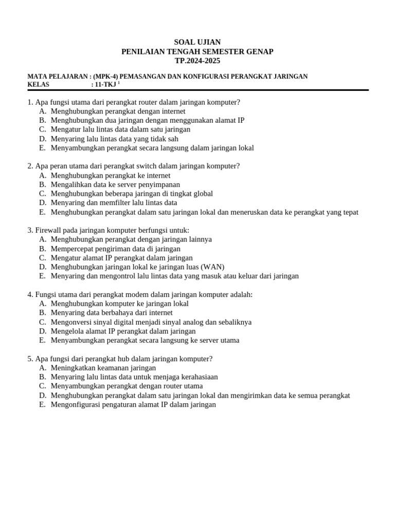 Pemasangan Dan Konfigurasi Perangkat Jaringan Mpk 4 Kelas 11 Pdf