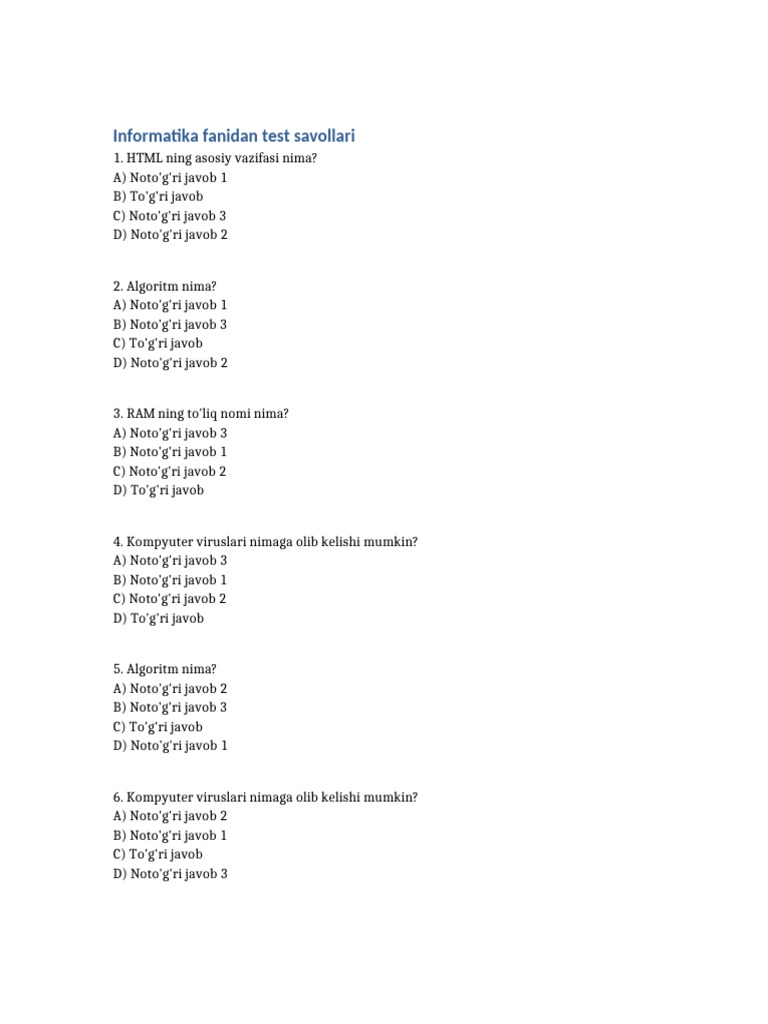 Informatika Test 100 | PDF