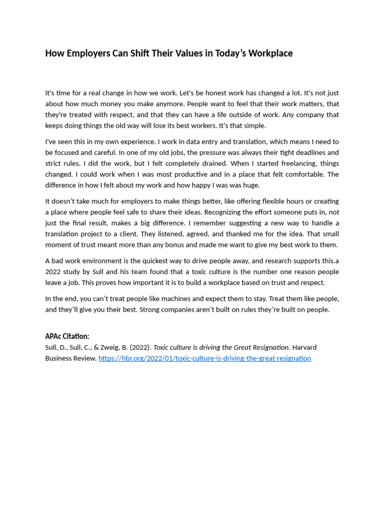 How Employers Can Shift Their Values in Today's Workplace | PDF