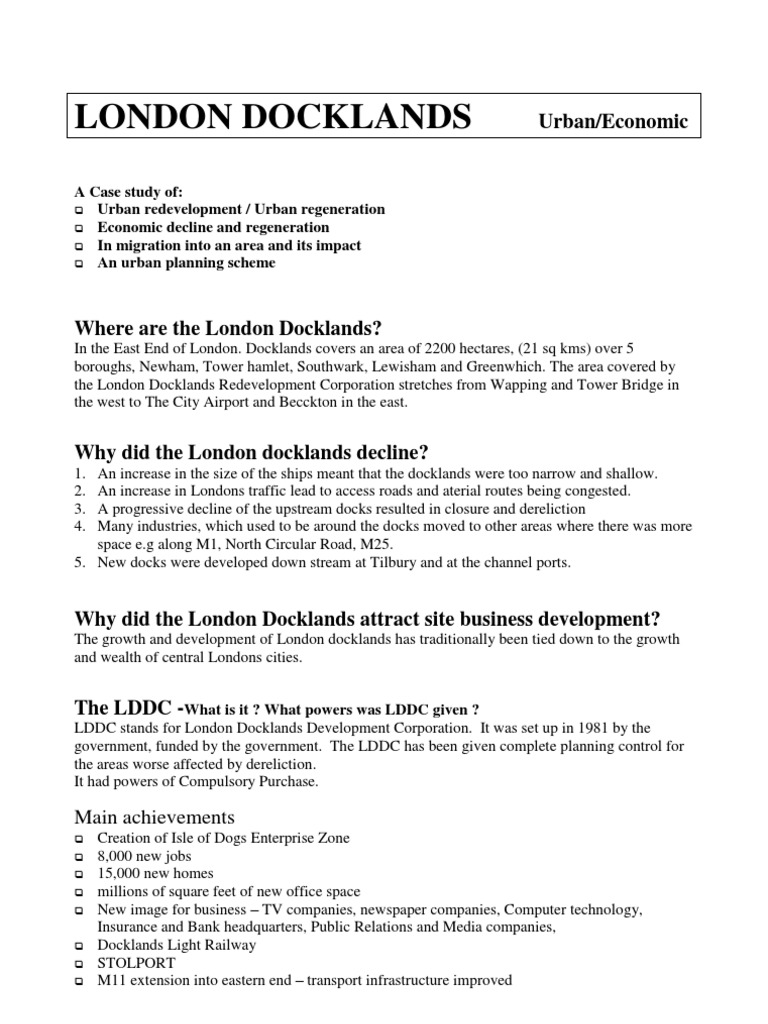 URBAN - Redevelopment in London Docklands | PDF | London | Economies