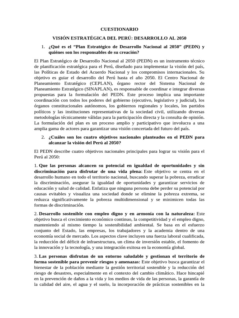 Plan Estratégico de Desarrollo Perú 2050 | PDF | Sustentabilidad | Perú