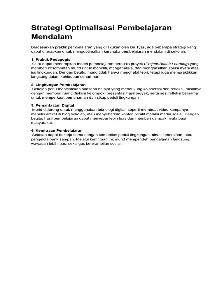 Strategi Optimalisasi Pembelajaran Mendalam | PDF