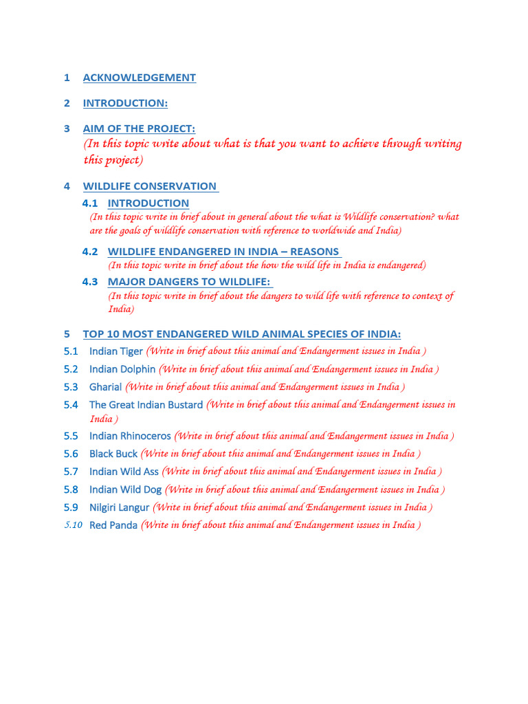 TOPICS - Wildlife Conservation Efforts in India ICSE Project For Class ...