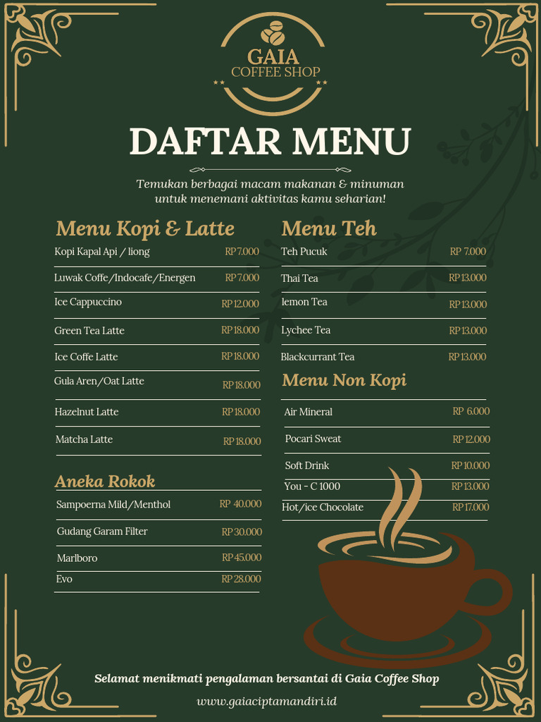 Menu Lengkap Gaia Coffee Shop | PDF