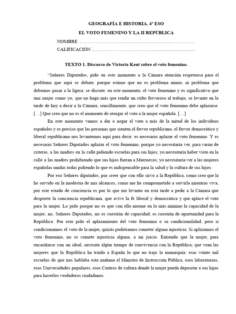 Ficha 4. El Voto Femenino y La Ii Repúb | PDF | República | Gobierno